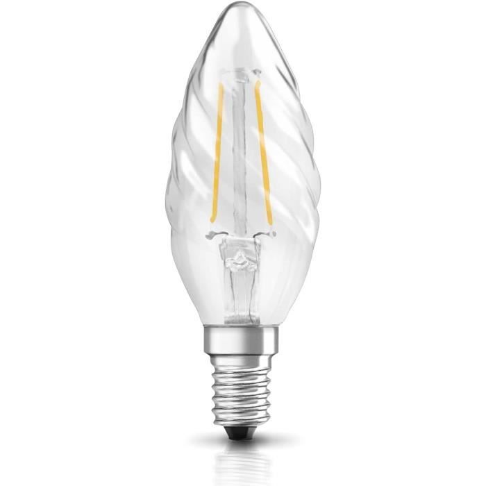 Ampoule Led À Filament|Culot E14|Forme Flamme Torsadée|Blanc Chaud 2700K|2,5W (Équivalent 25W ...