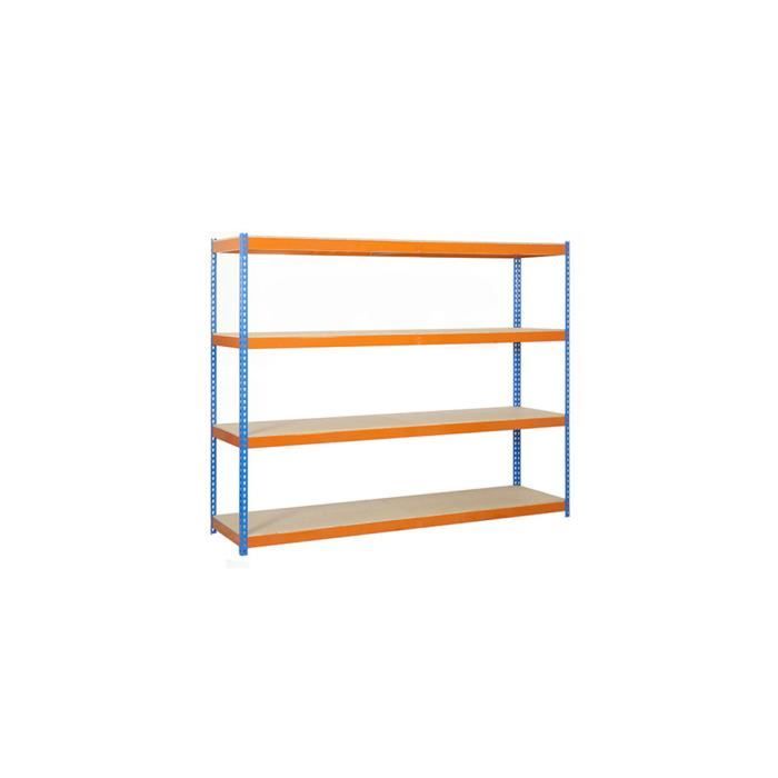 Étagère métallique 4 niveaux - 2000 x 1200 x 750 mm - KIT ECOFORTE - Chipboard - Bleu - Orange ...