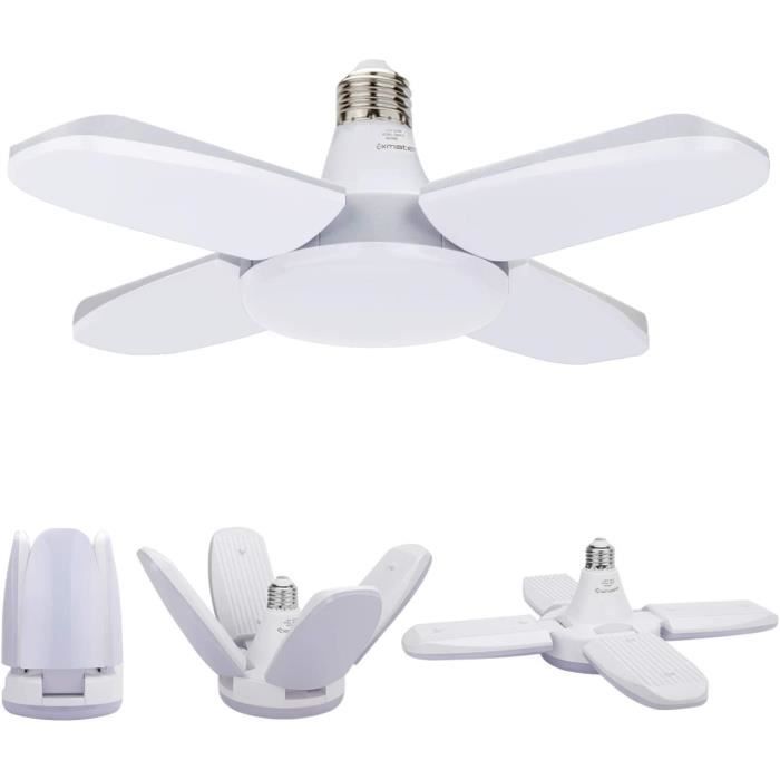 Exmate éclairage de Garage à LED, 60W E27 6500K 4800lm Lampe de Garage Déformable avec 4 ...