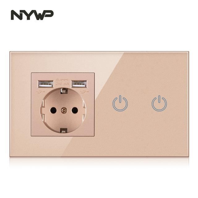 INTERRUPTEUR,Gold EUusb 2gang--interrupteur à capteur tactile avec ...