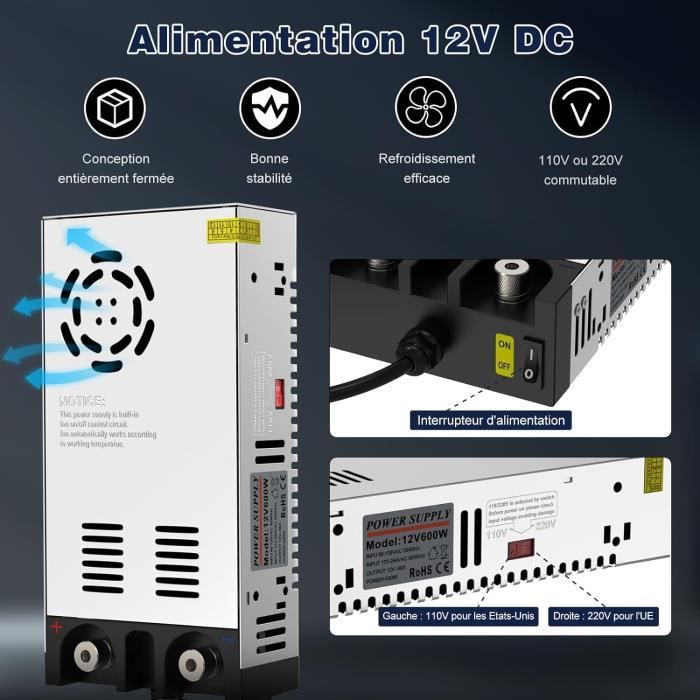 Transformateur 220V 12V, Transformateur D'Alimentation 600 W 110 V Ac ...