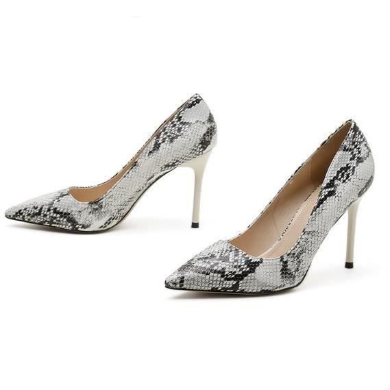 Mesdames Imprimé Serpent Bout Pointu Talons Hauts Blanc - Achat / Vente ...
