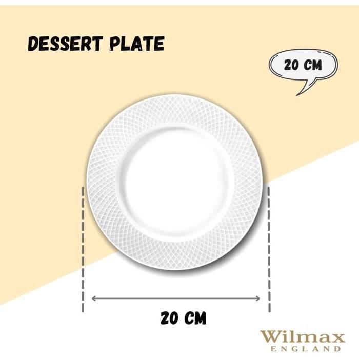 Wilmax-Lot De 6 Assiettes-Diamètre : 20 Cm-En Porcelaine Blanche ...