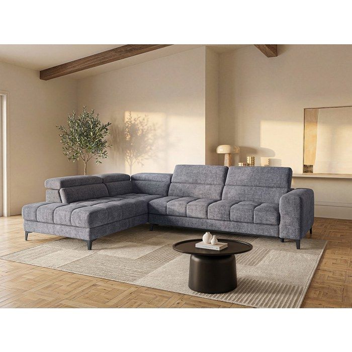 Canapé d'angle gauche relax avec assise coulissante électrique en tissu ...