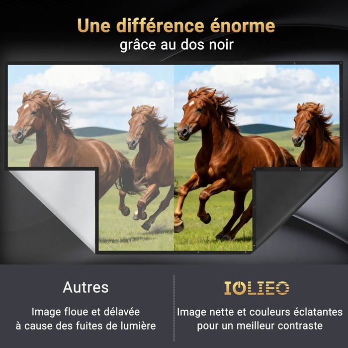 Écran de projection portable 150"-KAL-Dos noir,bords droits,pliable ...