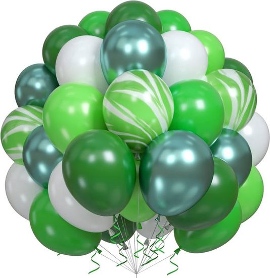 Lot De 60 Ballons Verts Blancs Métallisés Vert Foncé Avec Ballons En ...
