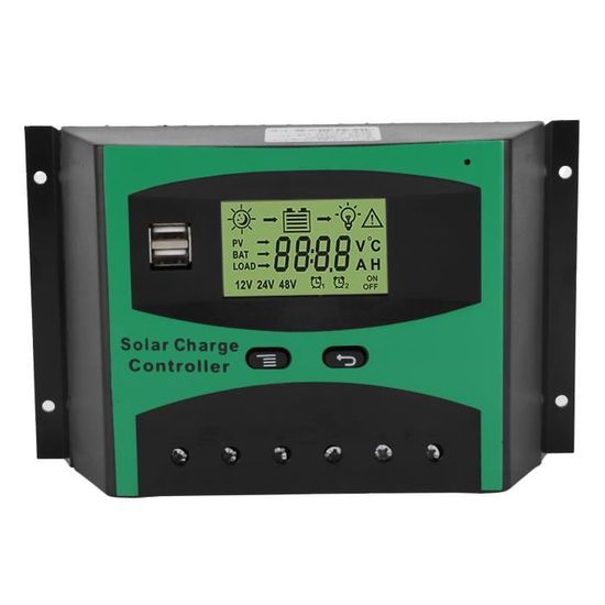 Akozon régulateur de batterie solaire 60A 12 / 24V contrôleur de Charge solaire double Port USB ...