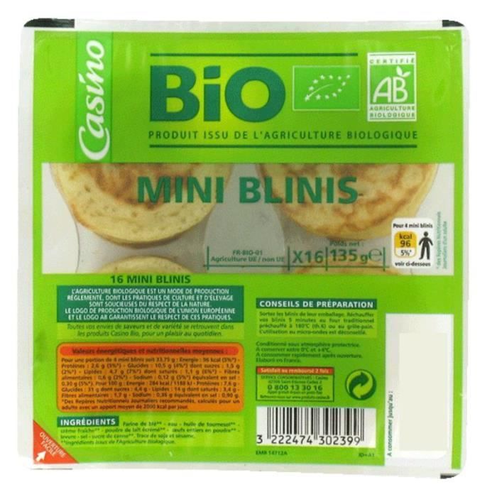 CASINO BIO Mini blinis - 16 blinis 135g - Cdiscount Au quotidien