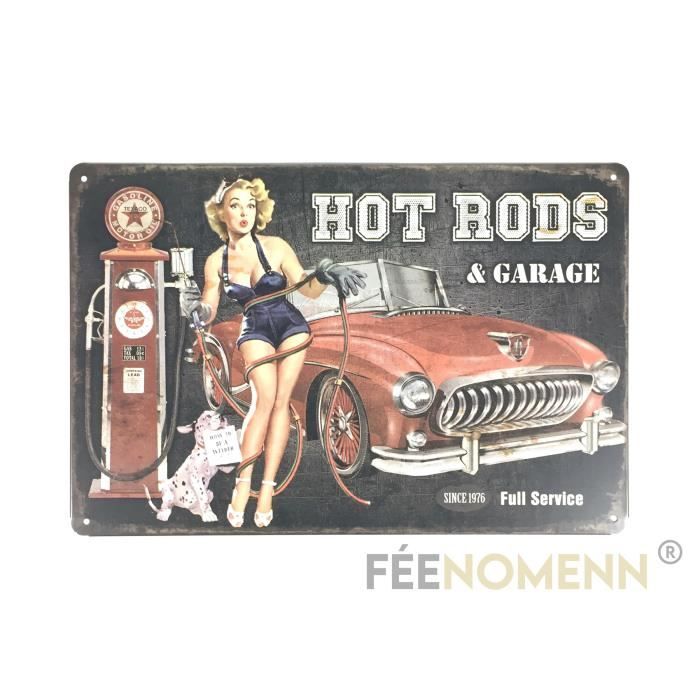 Plaque Métal Déco Vintage Station Service Pin Up Hot Rods And