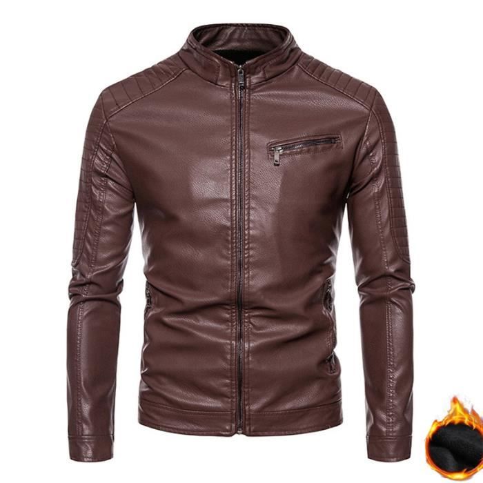 Veste en Cuir Homme Mode Casual Chaud Couleur unie Printemps Automne ...