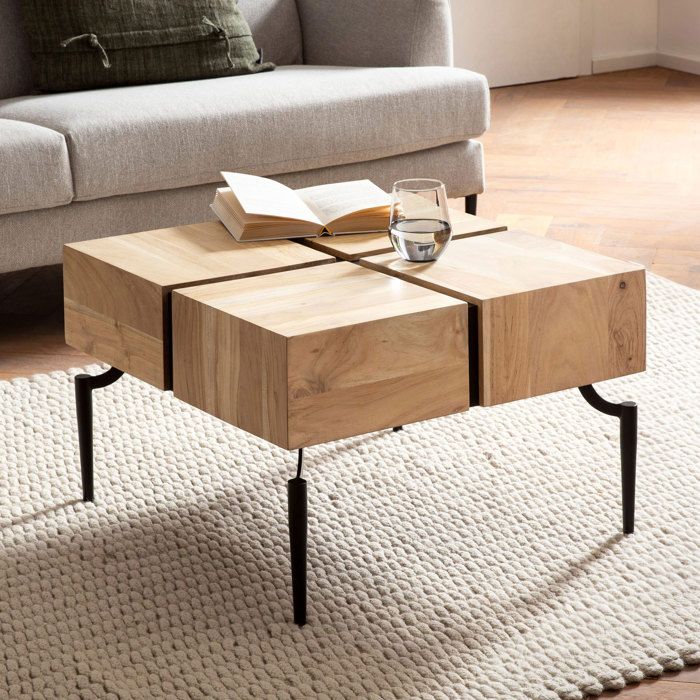 WOHNLING Table Basse Carrée Bois Massif Métal 60x60x40 cm Table Salon ...