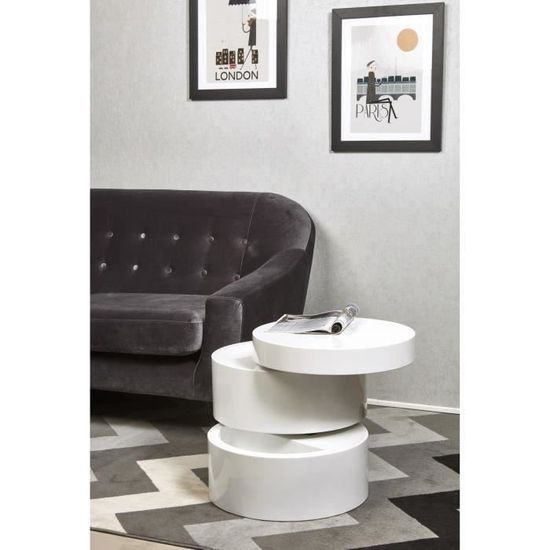 VIGAN Table basse ronde style contemporain blanc mat - L 50 x l 50 cm ...
