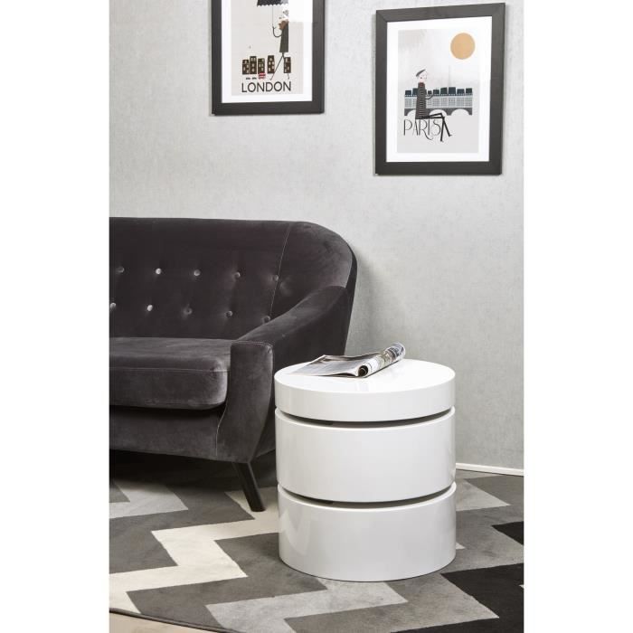 VIGAN Table basse ronde style contemporain blanc mat - L 50 x l 50 cm ...