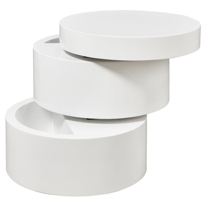 VIGAN Table basse ronde style contemporain blanc mat - L 50 x l 50 cm ...