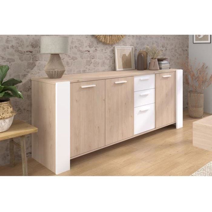 Buffet bas - LOFT - Chêne / Blanc - 3 portes - 3 tiroirs - PARISOT ...