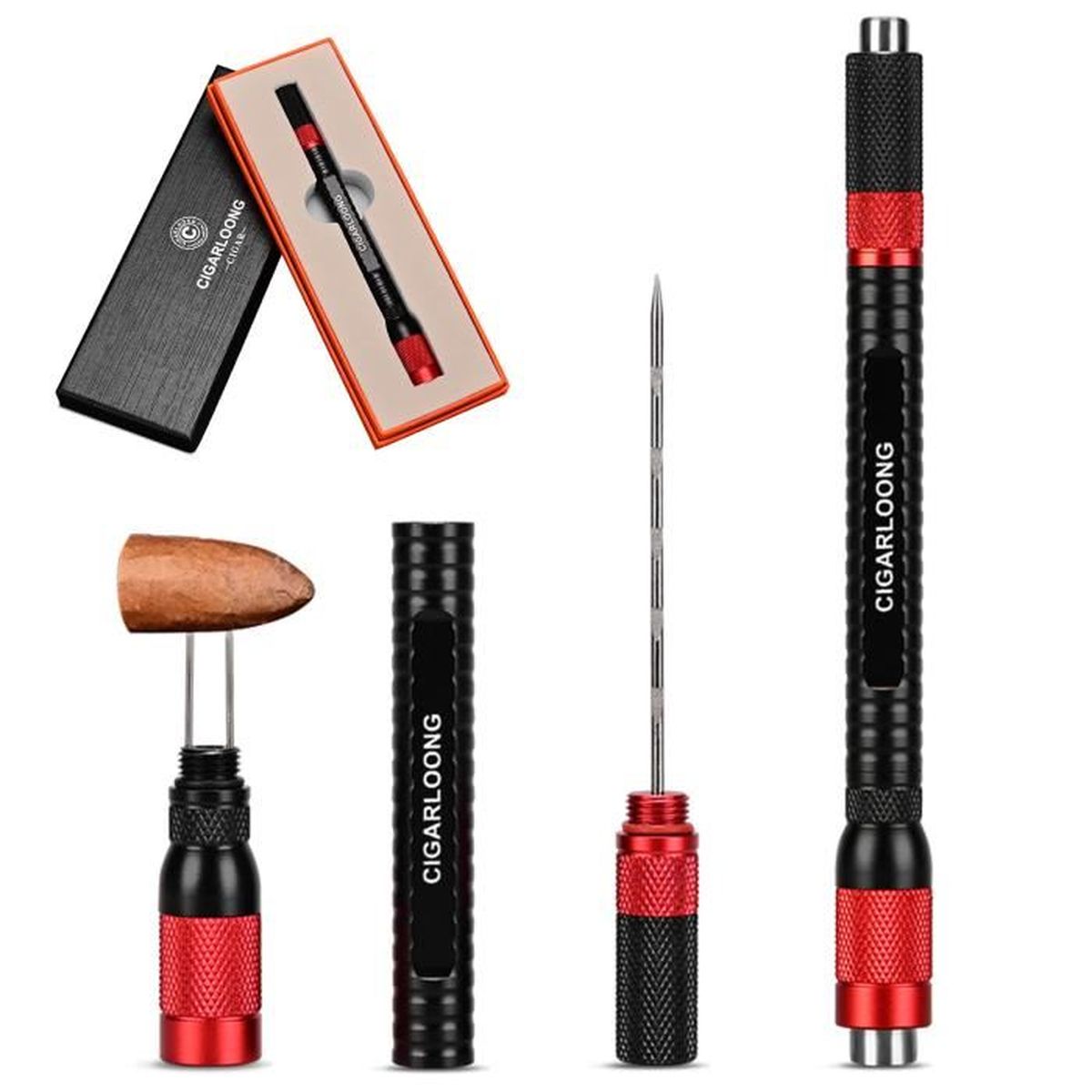 CIGARLOONG Cigar Punch 4 en 1 Cigar Needle Portable Cigar Drill boîte ...