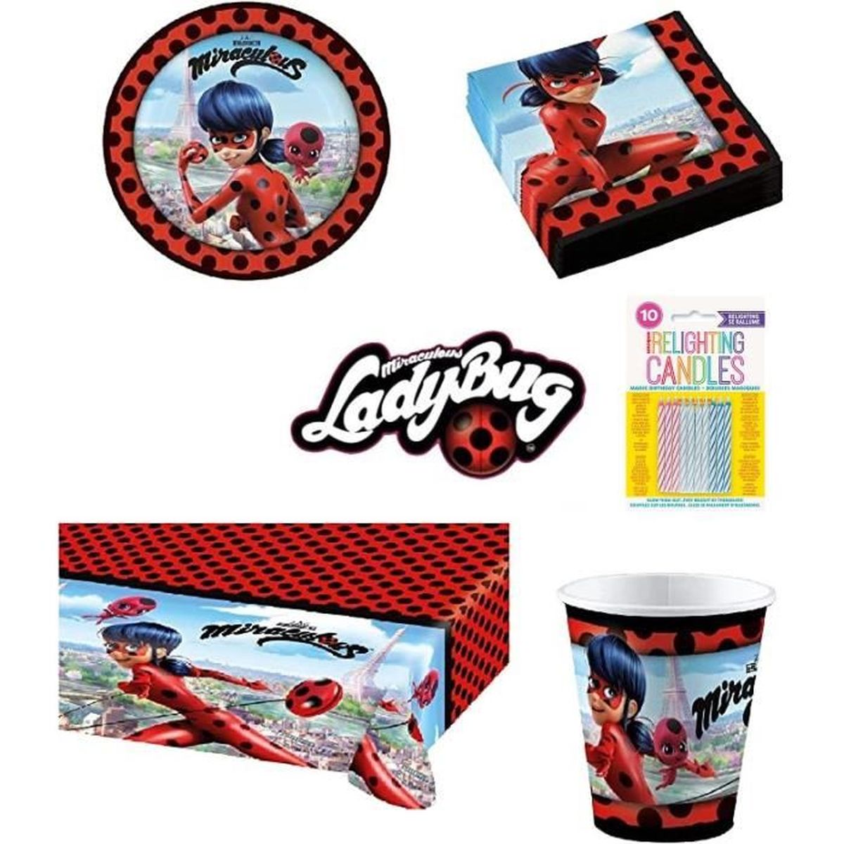Ladybug Kit Anniversaire Miraculous Complet 16 Enfants (16 Assiettes ...
