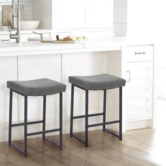 Lot de 2 tabourets de bar gris - Hauteur de comptoir de 61 cm - Tabourets de bar modernes ...