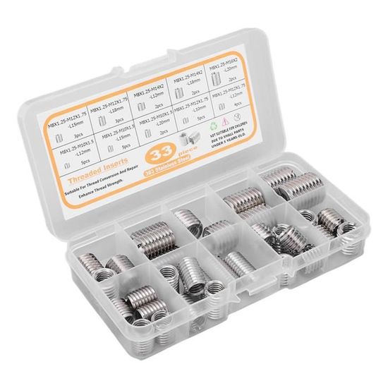 EJ.life écrou réducteur de filetage 33 pièces M8x1.25 Kit d'assortiment d'inserts filetés ...