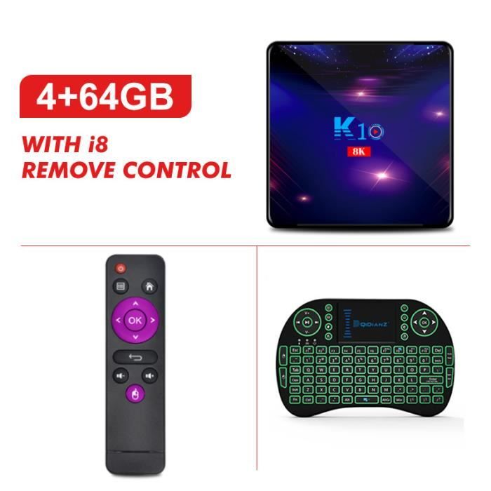 Ue Plug - 4G 64G i8 - Boîtier Smart TV K10 Android 9.0 S905X3 64bit Cortex A55, décodeur 8K 2.4 ...
