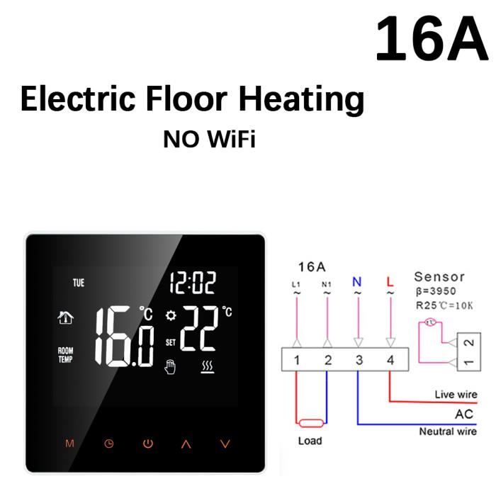 Pas de chauffage wifi 16a - Thermostat intelligent WiFi 3A-16A, chauffage au sol électrique, eau ...