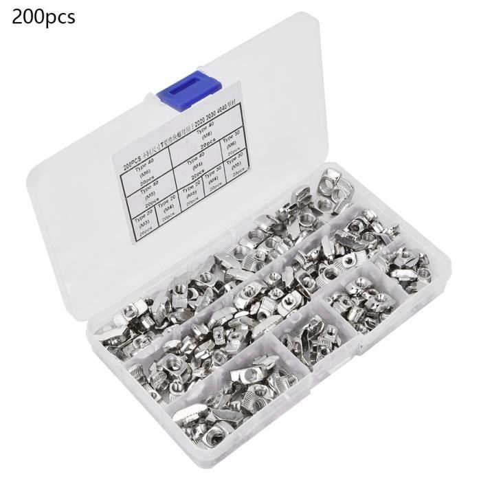 Cikonielf écrou en T 200pcs T Slot Slider Nuts M3 M4 M5 M6 M8 Fastener Nuts pour profilés en ...