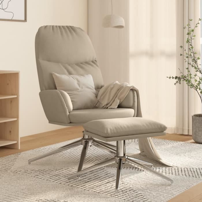 Liya - Chaise de relaxation avec tabouret Gris clair Similicuir daim ...