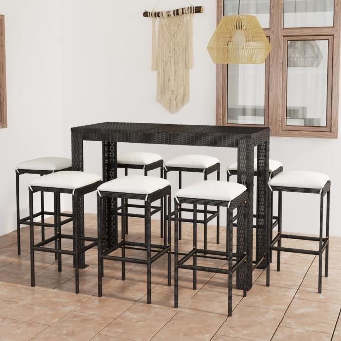 ZHI Ensemble de bar de jardin 9 pcs et coussins Résine tressée Noir ... ZHI Ensemble de bar de jardin 9 pcs et coussins Résine tressée Noir ...