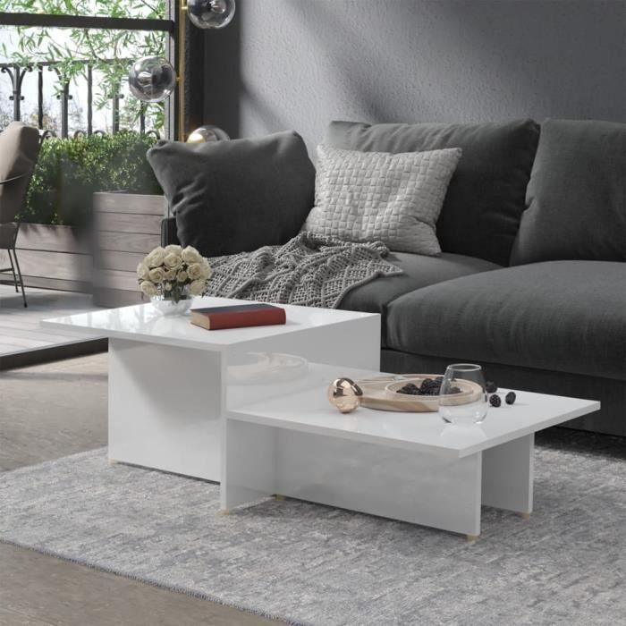 MAG Table basse Blanc brillant 111,5x50x33 cm Bois d'ingénierie ...
