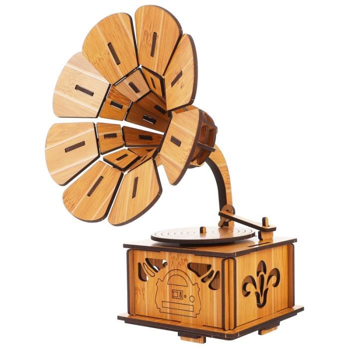 1 SET GRAMOPHONE Puzzle Jouet 3D en bois Assembler Enfants éducatif ...