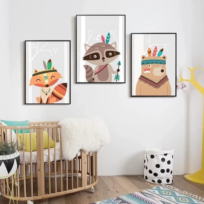 Set de 3 Poster Animaux de la Foret Renard Ours Raton Laveur Tableau ...