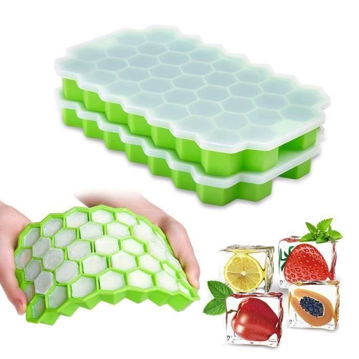 MOON-Bac à Glaçon en Silicone Hexagonal avec Couvercle Sans BPA 2 pcs ...