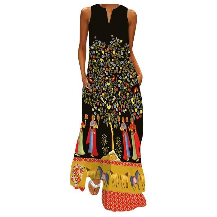 Robe Mode Féminine Été Imprimé Décontracté Col En V Sexy Robes Sans ...