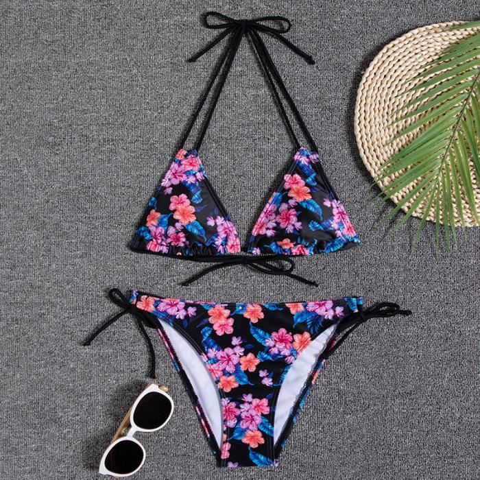 Ensemble de bikini,Maillot de bain brésilien imprimé floral,string sexy ...