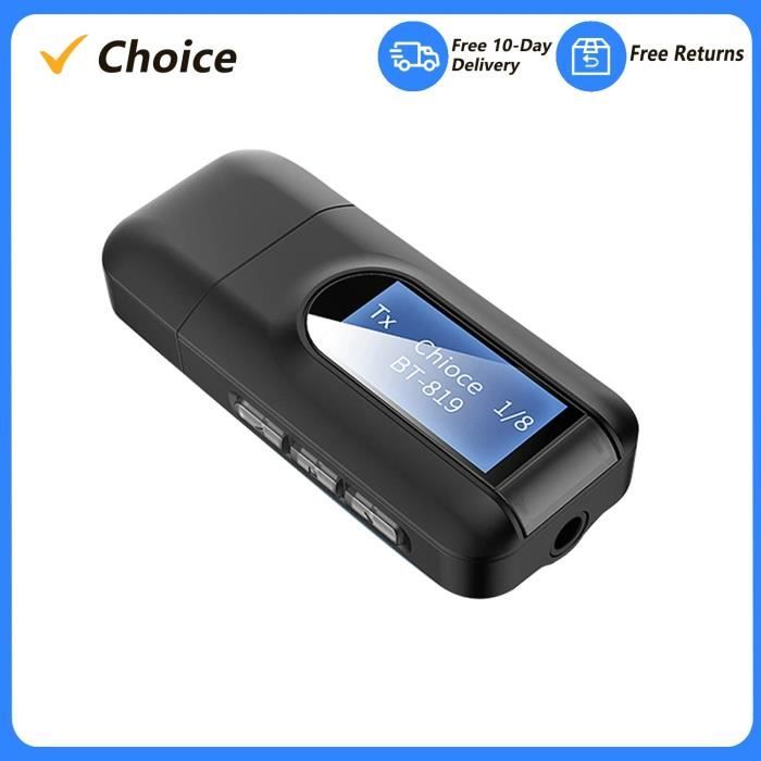 Émetteur-récepteur USB Bluetooth 5.0 avec écran LCD,stéréo AUX 3.5mm,adaptateur sans fil pour PC ...