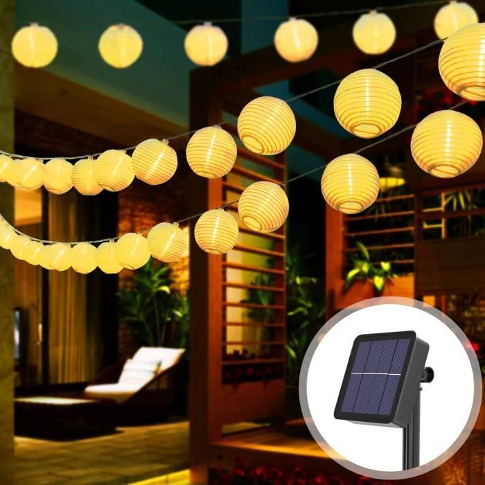 Guirlande solaire Lampion Extérieur, Btfarm 6.5M 15+1 LED Lampion Guirlande Extérieur 8 Mode ...