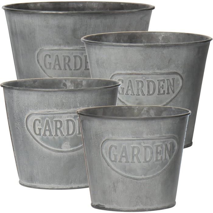 Lot de 5 pots de fleurs en métal galvanisé vintage en zinc pour plantes ...