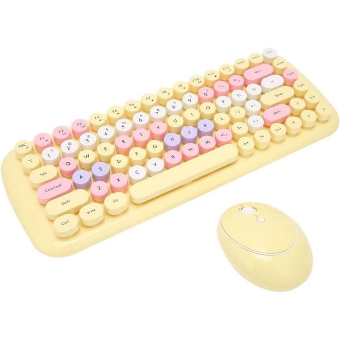 Combo Clavier Et Souris Sans Fil Clavier De Machine À Écrire À Touches Rondes Colorées Clavier