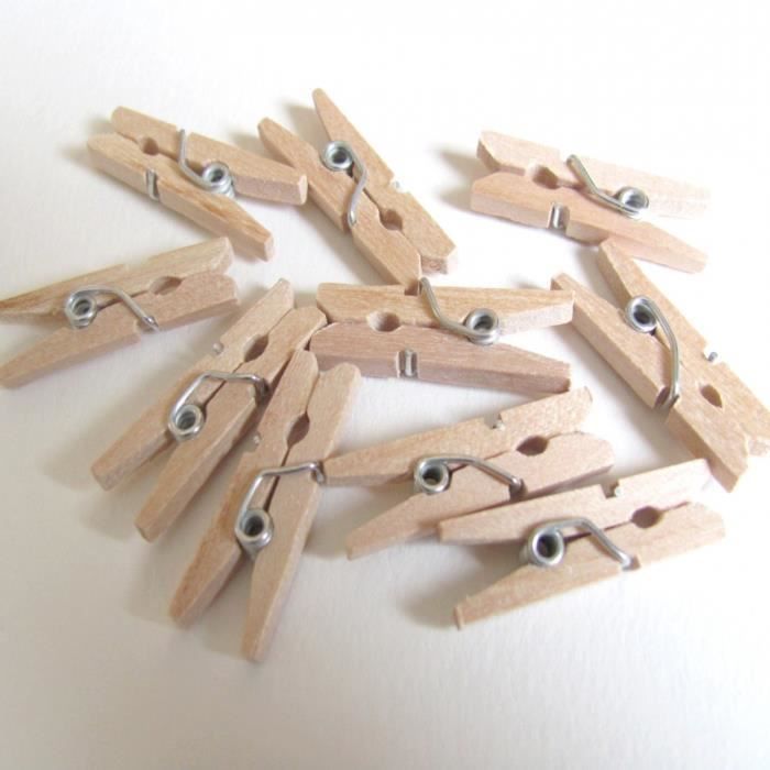 Lot de 10 Mini pinces à linge en bois coloris Naturel - 3 x 2,5 cm ...
