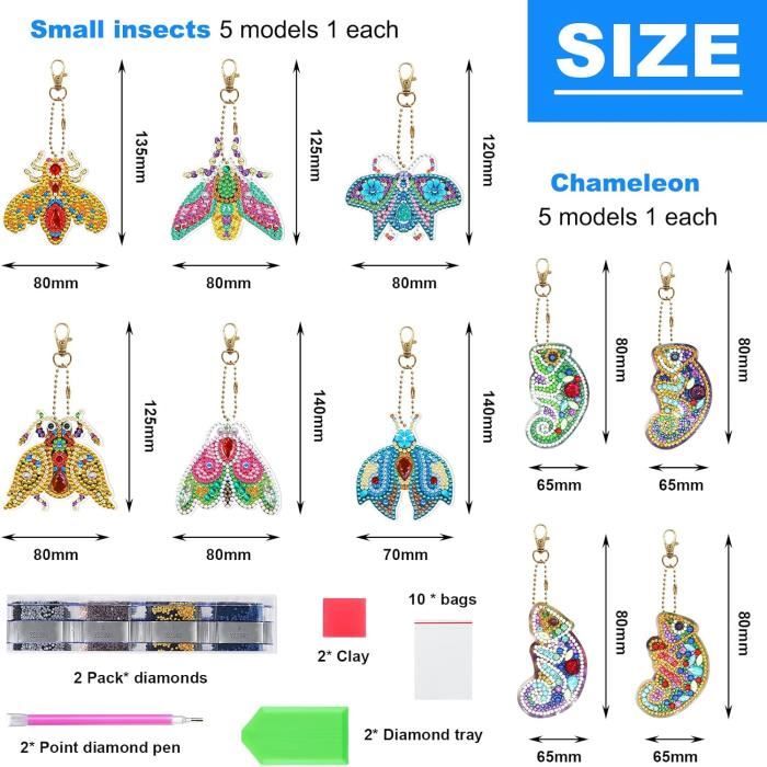 Kit De 10 Porte-Clés 5D À Faire Soi-Même, Peinture Diamant Double Face ...