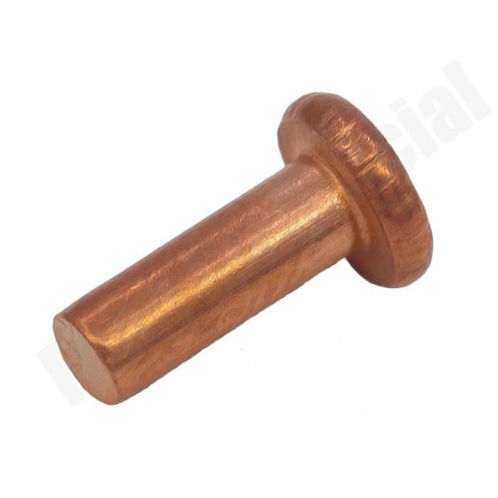 M3 (20Pcs)-4mm -Rivets solides en cuivre à tête plate,[M2 M2,5 M3 M4 M5 ...