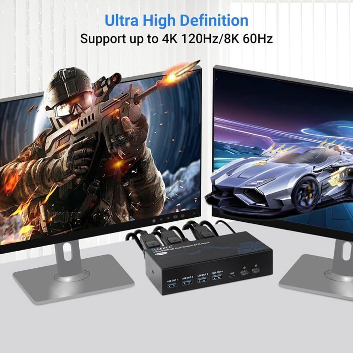4K 120Hz Switch Kvm Hdmi Displayport 2 Pc 2 Écrans 8K 60Hz Commutateur ...