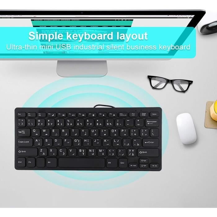 Petit Clavier Filaire, Clavier Arabe Ultra-Mince Portable, Interface ...