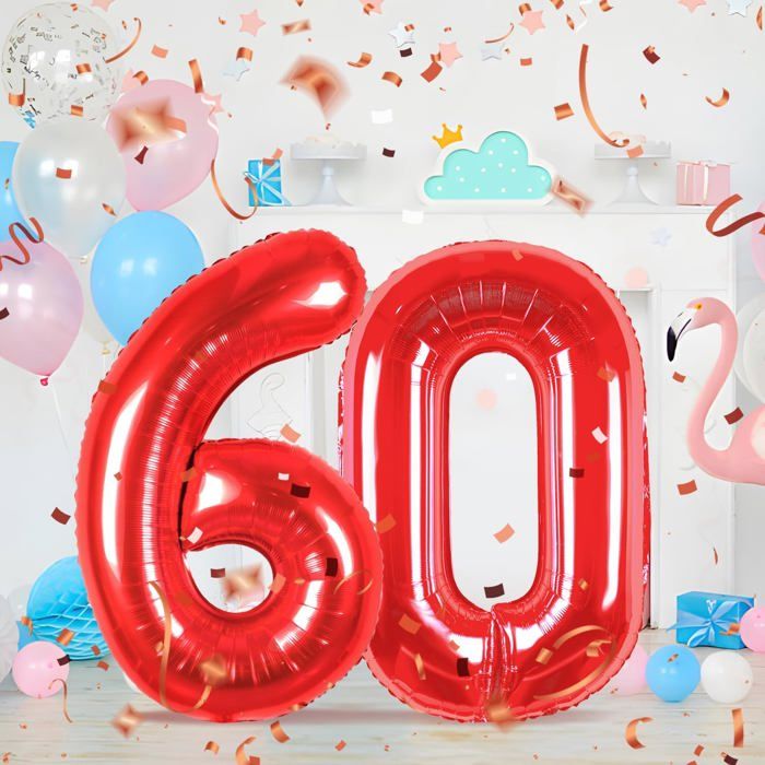 Ballons Anniversaire 60 Rouge - 100cm - Ballon Chiffre 60 Numro 60 ...