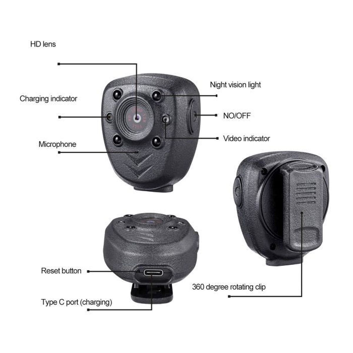 ROM Caméra Portée Par Le Corps Caméra Corporelle Portable Légère Hd ...