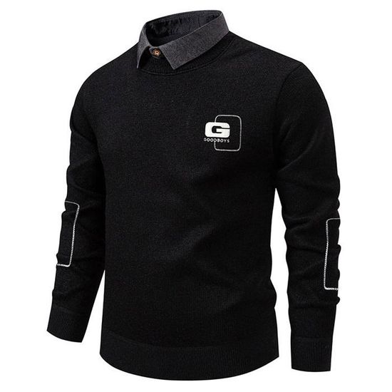 Pull Homme Tricoté Doublé Polaire Avec Faux Col de Chemise Manches ...