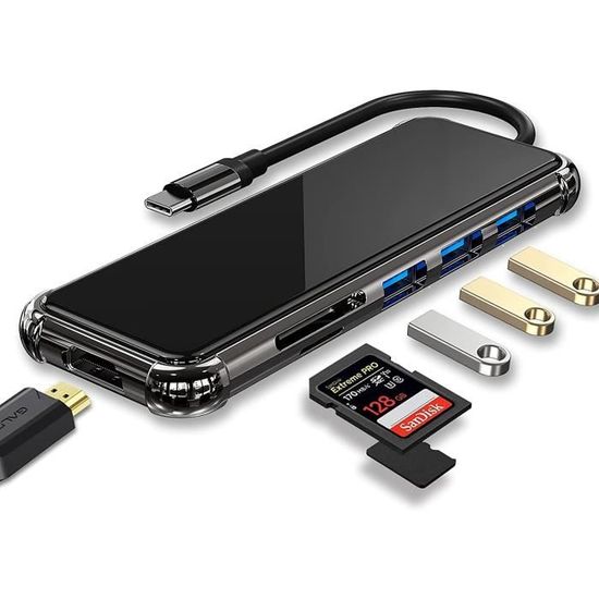 Hub USB C, Adaptateur Dongle USB C 6 en 1 avec HDMI 4K, USB 3.0, Lecteur de Carte SD-TF ...