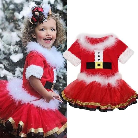 ROBE ROUGE Enfant Bébé Fille Mignon Robe de Noël en Coton à Manche ...