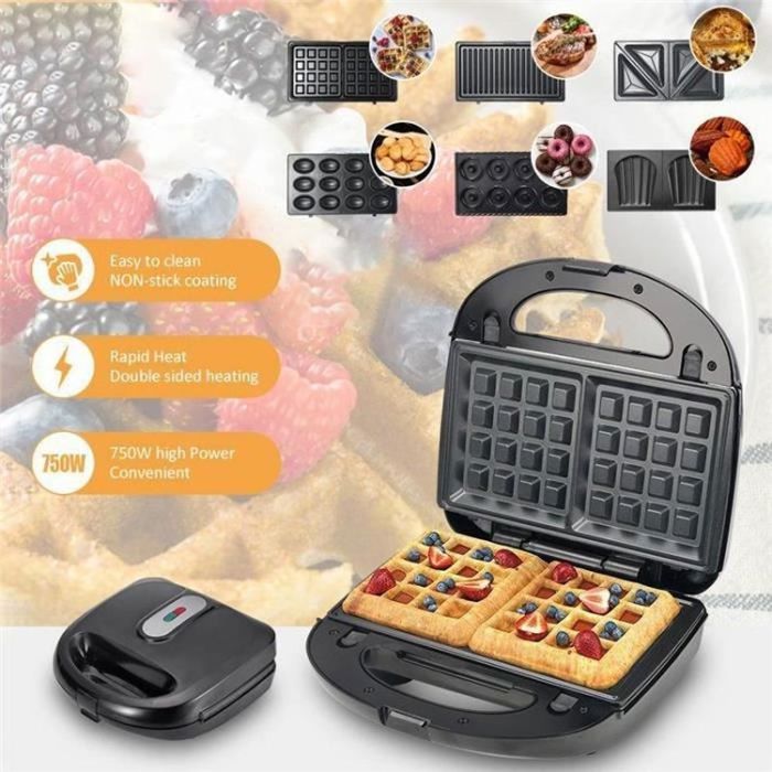 Gaufrier Multifonction 6 en 1 Appareil à Machine à beignets Machine à ...