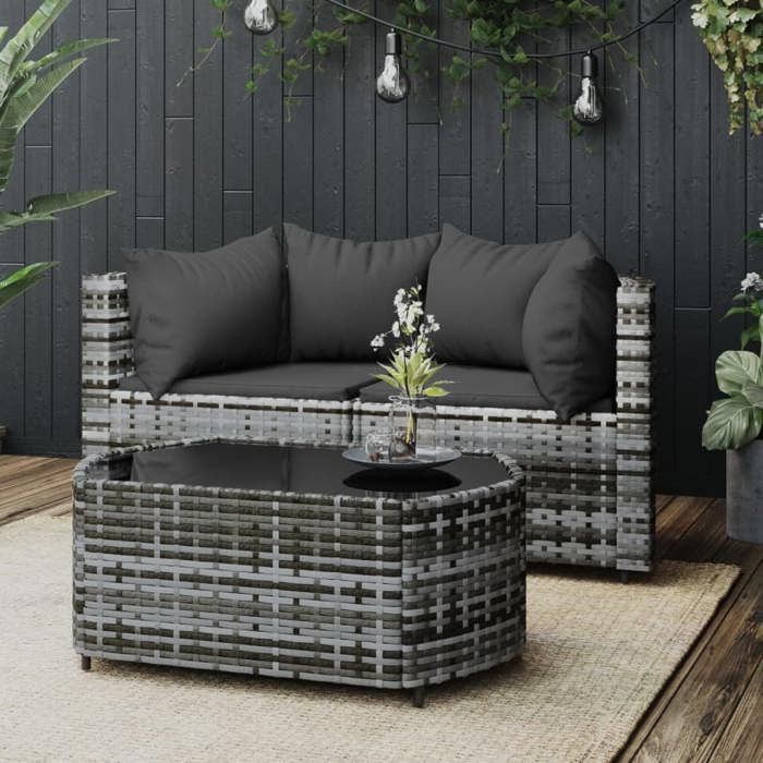 BEAU Sofa de balcon - Salon de jardin 3 pcs - avec coussins - Gris ...